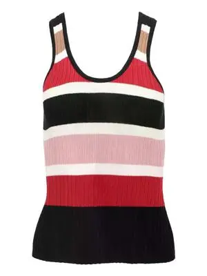Isaia Striped Ribbed Knit Sleeveless Top - Red