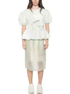 Cecilie Bahnsen Papillon Matelassé Peplum Top - Neutrals