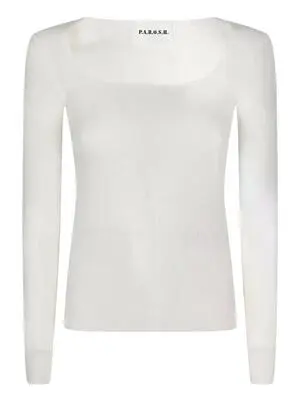 P.a.r.o.s.h Ribbed Knit Square Neck Long Sleeve T-shirt - White
