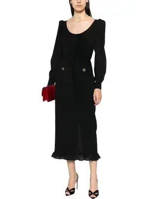 Alessandra Rich Ruffle-trim Scoop-neck Midi Dress - Black