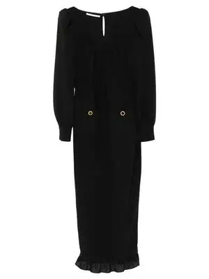 Alessandra Rich Ruffle-trim Scoop-neck Midi Dress - Black