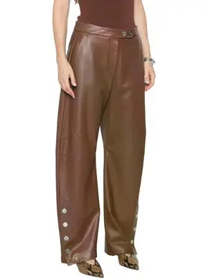 Sportmax Leather Trousers With Press-stud Detailing - Brown