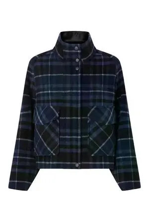 Pinko Check-pattern Cropped High Neck Coat - Blue