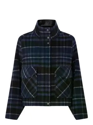 Pinko PINKO Check-Pattern Cropped High Neck Coat Blue