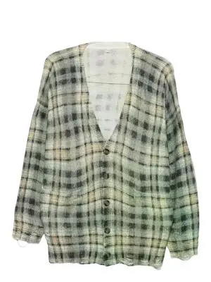 R13 Checked Distressed Cardigan - Grey