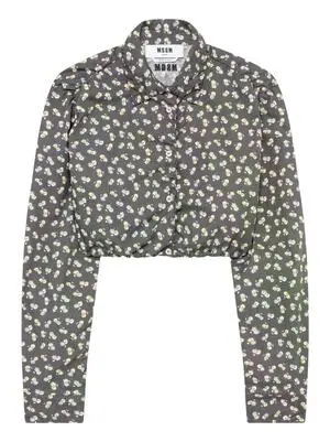 MSGM Floral Print Cropped Shirt - Grey