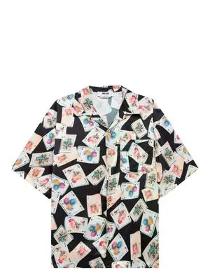 MSGM Playing Card-print Camp-collar Shirt - Black