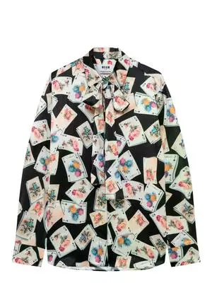 MSGM Playing Card Print Pussy-bow Blouse - Black