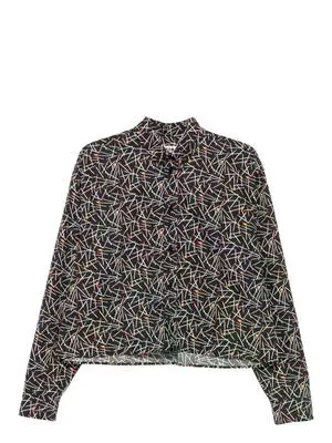 MSGM Matchstick-print Cropped Shirt - Black