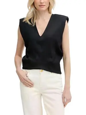 TRUSSARDI Padded Shoulder V-neck Top - Black