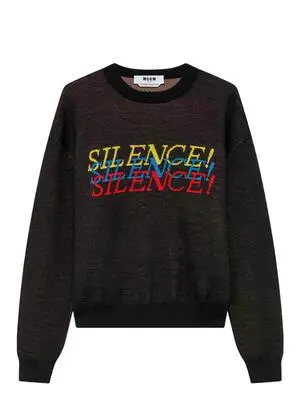 MSGM Slogan Intarsia Crew-neck Sweater - Brown