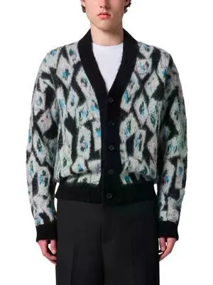 MSGM Argyle Pattern Brushed Finish Cardigan - Grey