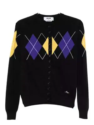 MSGM Argyle Intarsia Button-up Cardigan - Black
