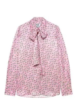 MSGM Floral Print Pussy-bow Shirt - Pink