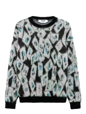 MSGM Geometric Pattern Mohair Blend Sweater - Grey
