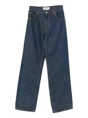 MSGM Contrast Stitch Logo Embroidered Jeans - Blue