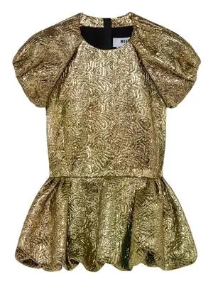 MSGM Jacquard Effect Peplum Top - Gold