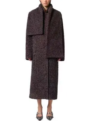 MSGM Scarf-detail Bouclé-effect Coat - Purple