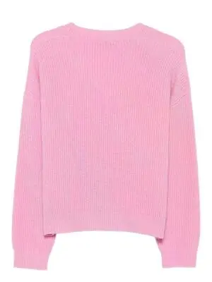 MSGM Logo Embroidered Ribbed Cardigan - Pink