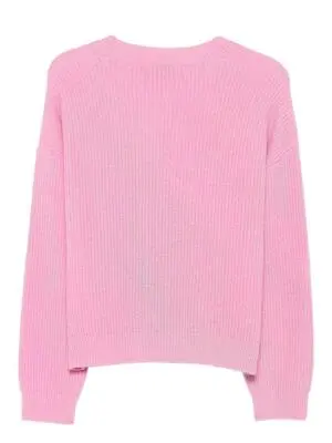 MSGM Logo Embroidered Ribbed Cardigan - Pink
