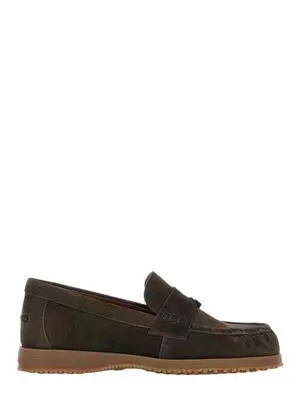 Hogan Traditional Suede Loafers With Silver-tone H-logo - Brown