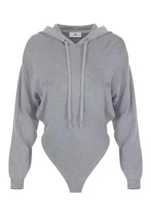 Elisabetta Franchi Knit Hooded Bodysuit - Grey