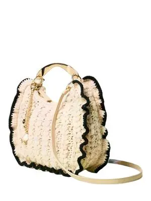 TWINSET Crochet Croissant Bag With Metal Handle And Removable Charms - Neutrals