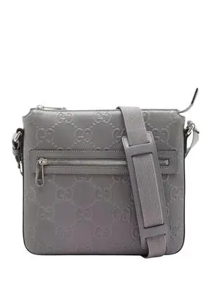 Gucci Gg Embossed Leather Crossbody Bag - Grey