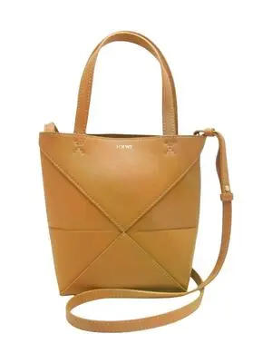 Loewe Mini Shiny Calfskin Puzzle Fold Tote Satchel - Brown