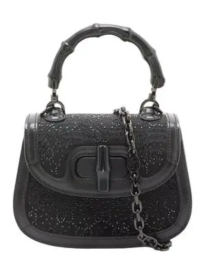 Gucci Mini Gg Nylon Crystal 1947 Bamboo Top Handle Bag - Black