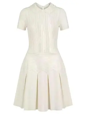 Valentino Garavani Lace-trimmed Crewneck Mini Dress - Neutrals
