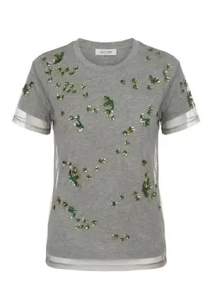 Valentino Garavani Sequin-embellished Layered T-shirt - Grey