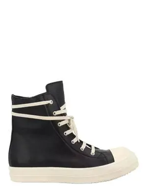 Rick Owens High-top Leather Sneakers With Shark-toothed Soles - Black
