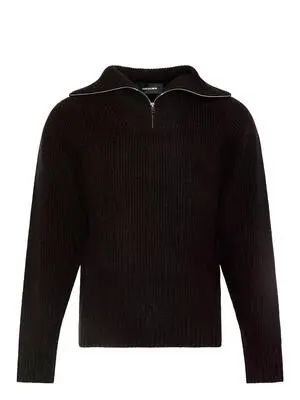 YVES SALOMON Zip-front Ribbed Knit Sweater - Brown