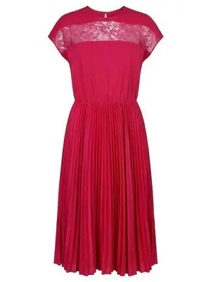 Valentino Garavani Lace-panel Pleated Midi Dress - Pink