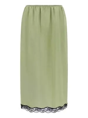 TWINSET Midi Froissé Satin And Lace Skirt - Green