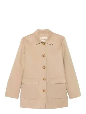 Valentino Garavani Cashmere Coat With Logo Detail - Neutrals