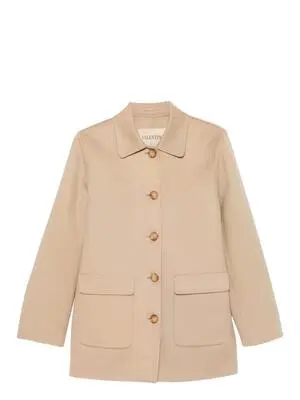 Valentino Garavani Valentino Garavani Cashmere Coat With Logo Detail Neutrals
