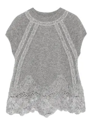 Ermanno Scervino Lace-trimmed Knitted Top - Grey