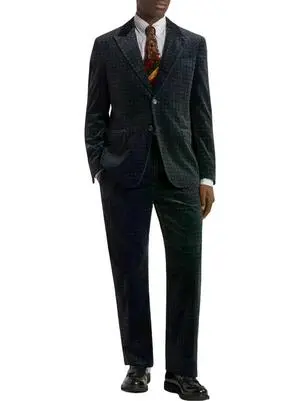 Etro Straight-leg Cotton Velvet Trousers With Tie Motif - Blue
