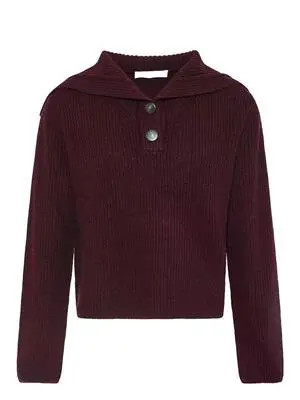 YVES SALOMON Sailor-collar Buttoned Sweater - Red