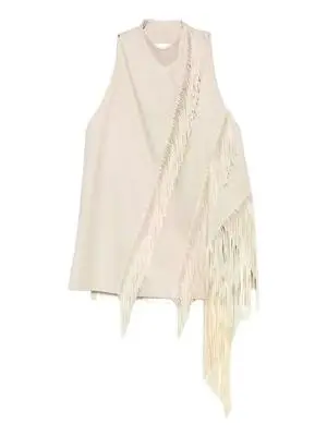 Sportmax Sleeveless Top With Fringe Detail - Neutrals