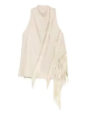 Sportmax Sleeveless Top With Fringe Detail - Neutrals