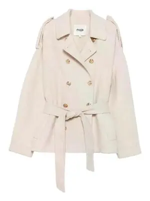Maje Germain Double-breasted Belted Coat - Neutrals