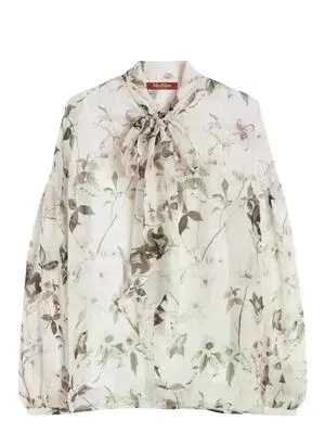 Max Mara Printed Chiffon Blouse With Sash - White