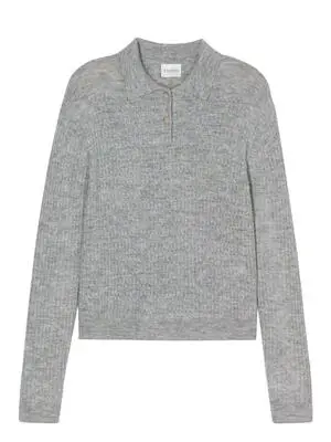 Closed Ribbed Knit Long-sleeve Polo Shirt - Grey