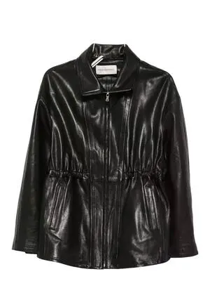 Nour Hammour Leather Drawstring Waist Jacket - Black