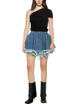 VERSACE Versace Jeans Couture Layered Frayed-Edge Denim Skirt