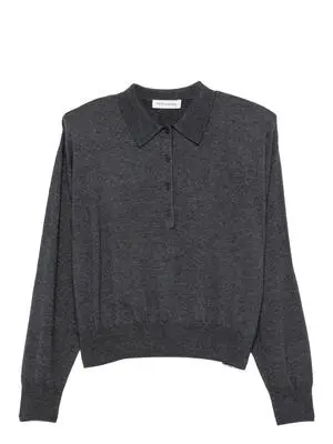 THE FRANKIE SHOP Padded Shoulder Polo Top - Grey