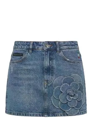 Philipp Plein Embellished Denim Mini Skirt - Blue